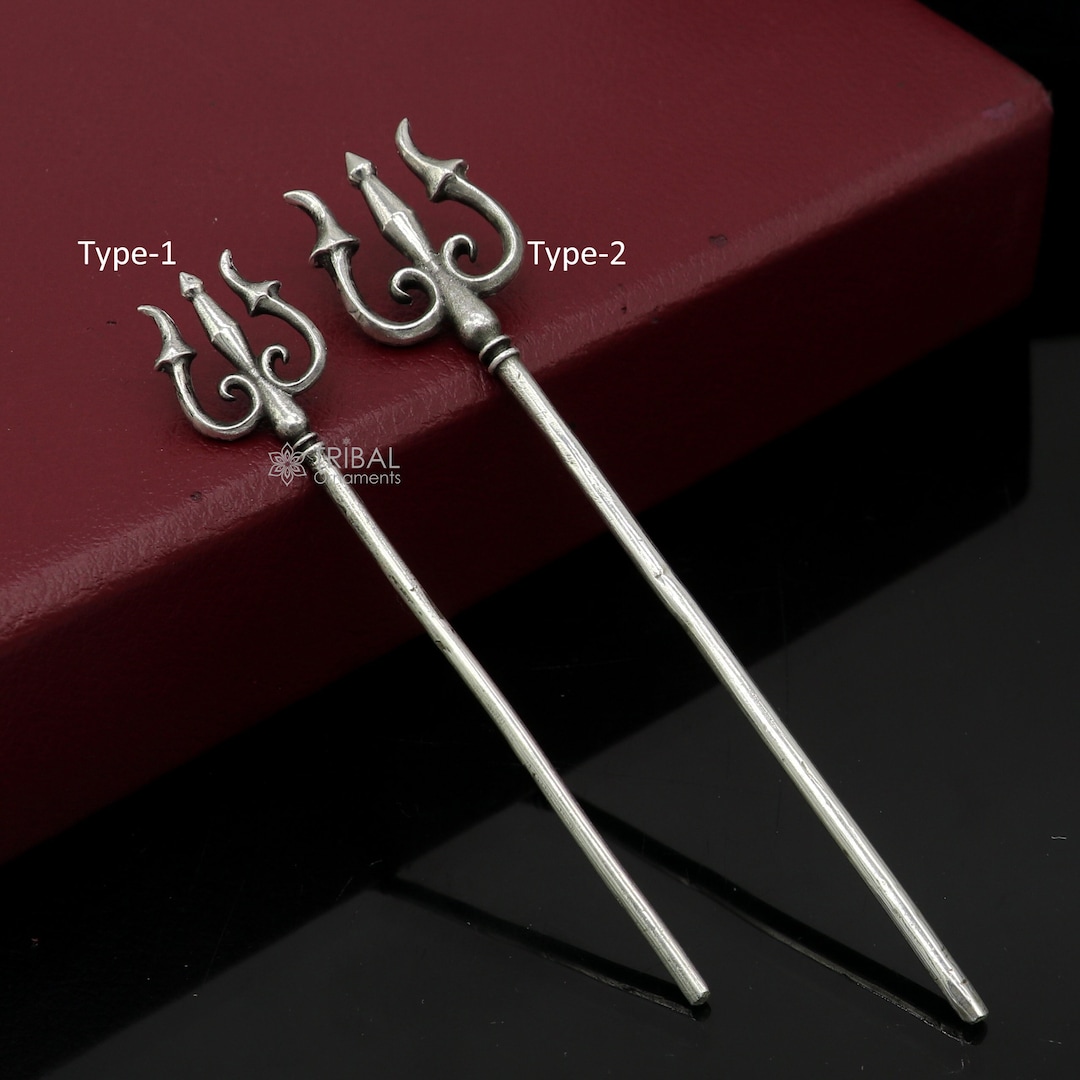 Divine Lord Shiva Trident, Solid 925 Sterling Silver Trishul Puja ...