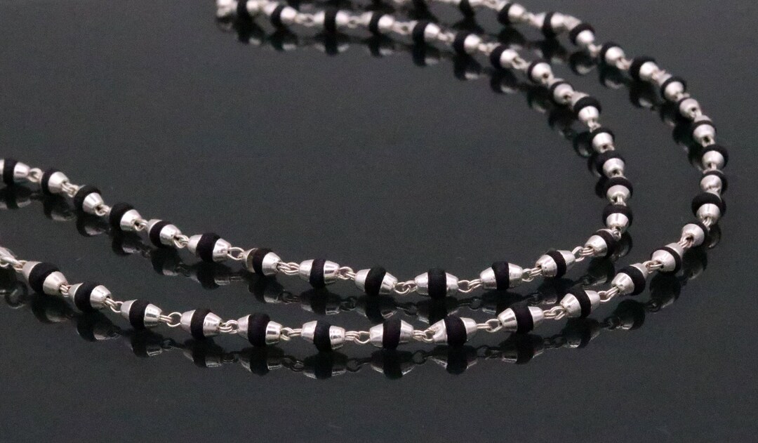 Sterling Silver Black Basil Rosary Wood Beads Chain 20 Inches Necklace ...