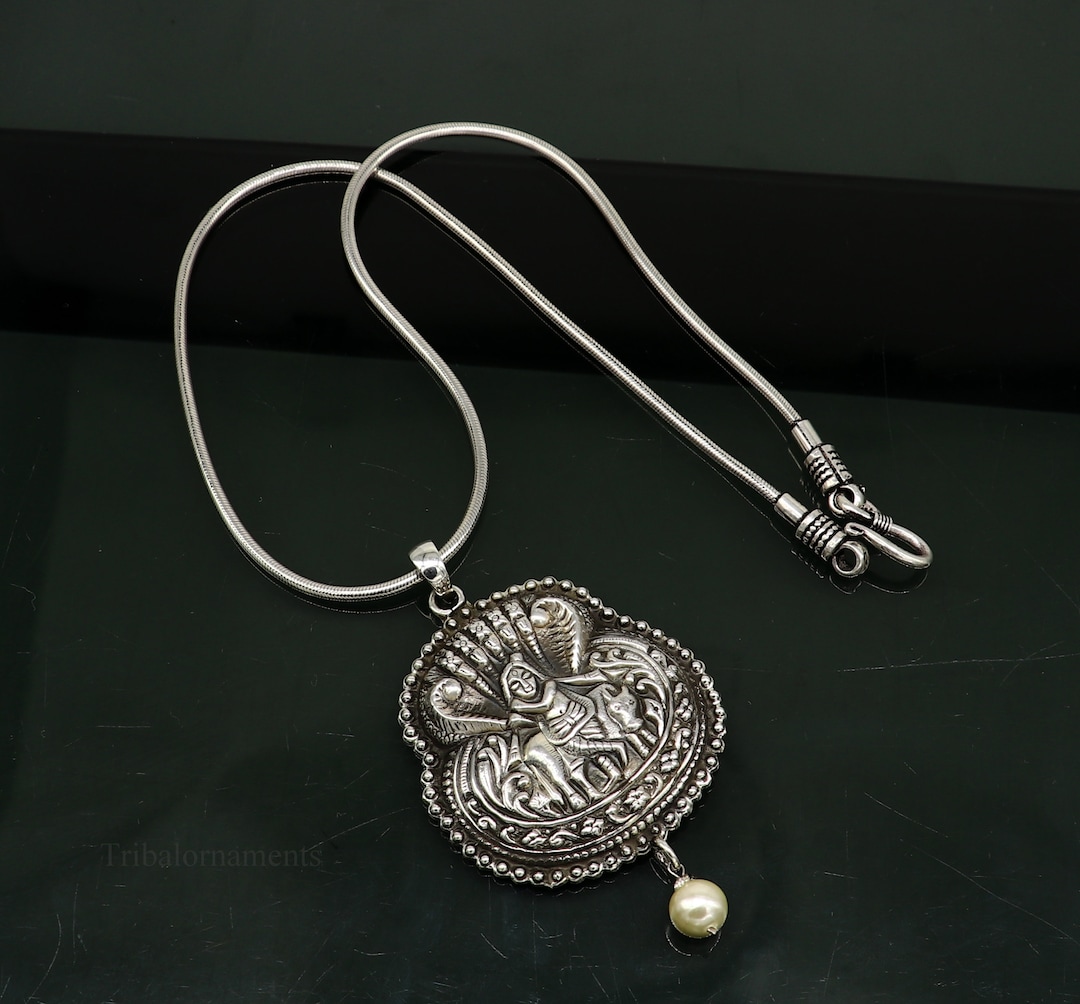 925 Sterling Silver Handmade Hindu Idol Lord Krishna With Cow Pendant ...