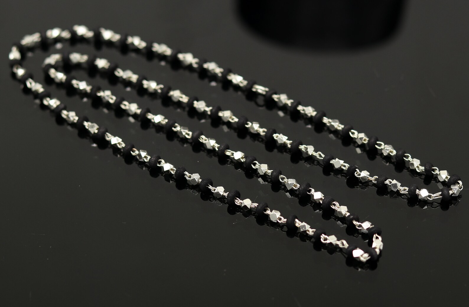 24" Sterling Silver Handmade Wooden Beads Black Basil Rosary Silver ...