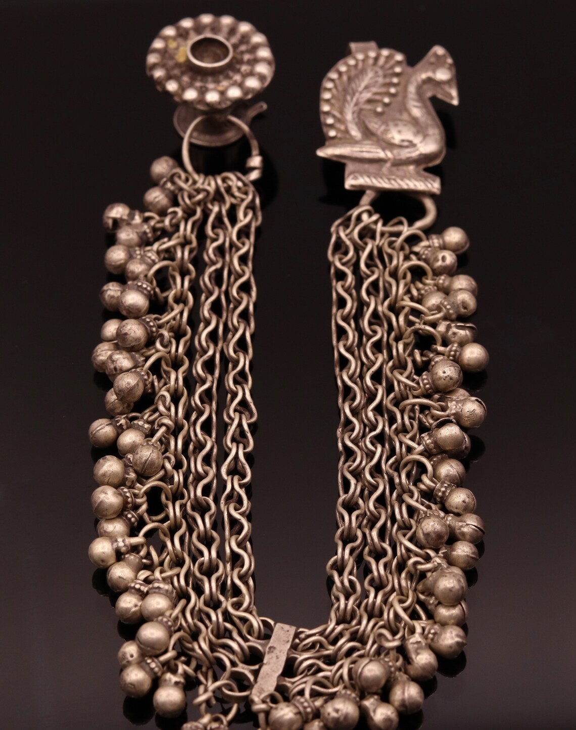 Silver old earring with fabulous chain jingle bells beautiful | Etsy