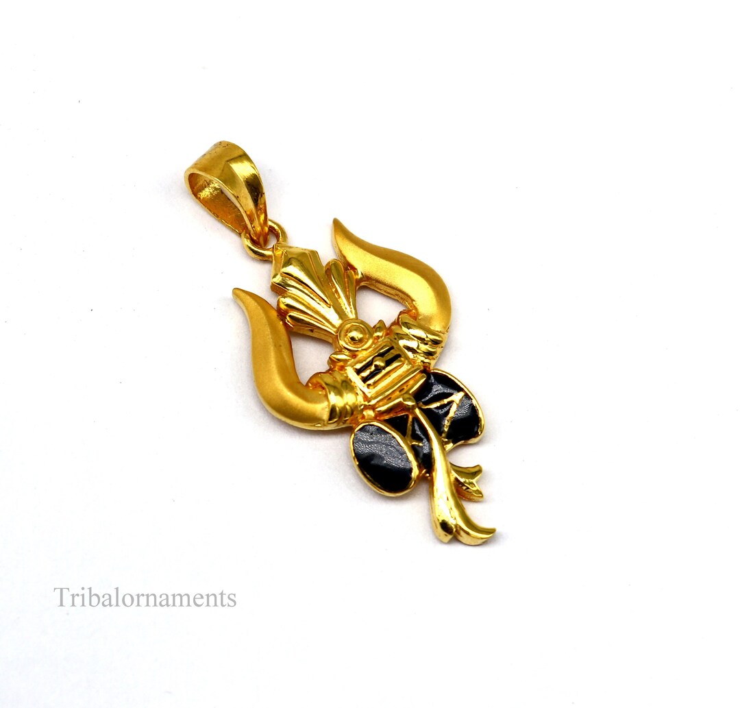 22kt Yellow Gold Handmade Customized Lord Shiva Trident Trishul Pendant ...