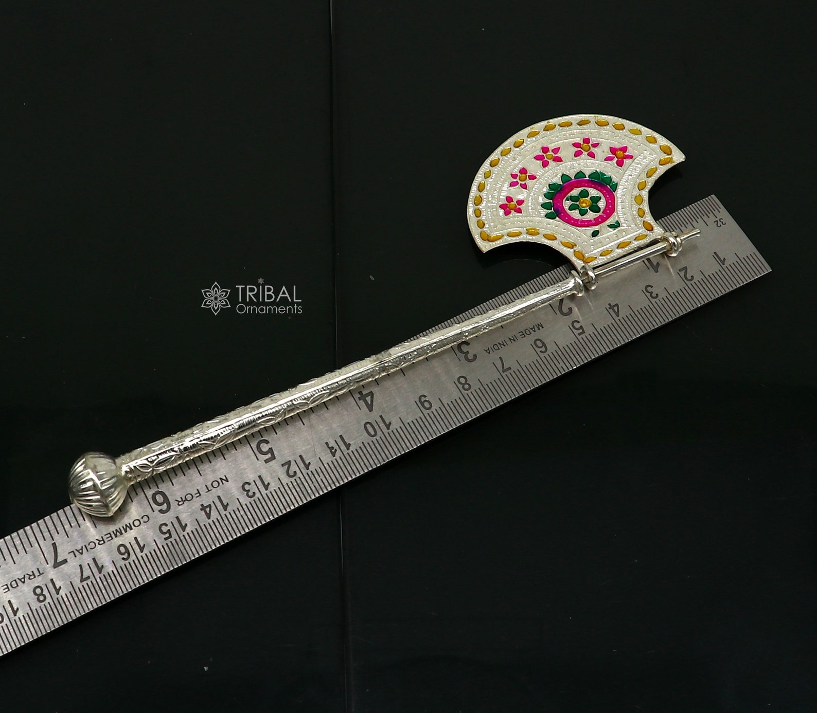 925 Sterling Silver Pankhi, Floral Design Small Fan or Pankhi for God ...