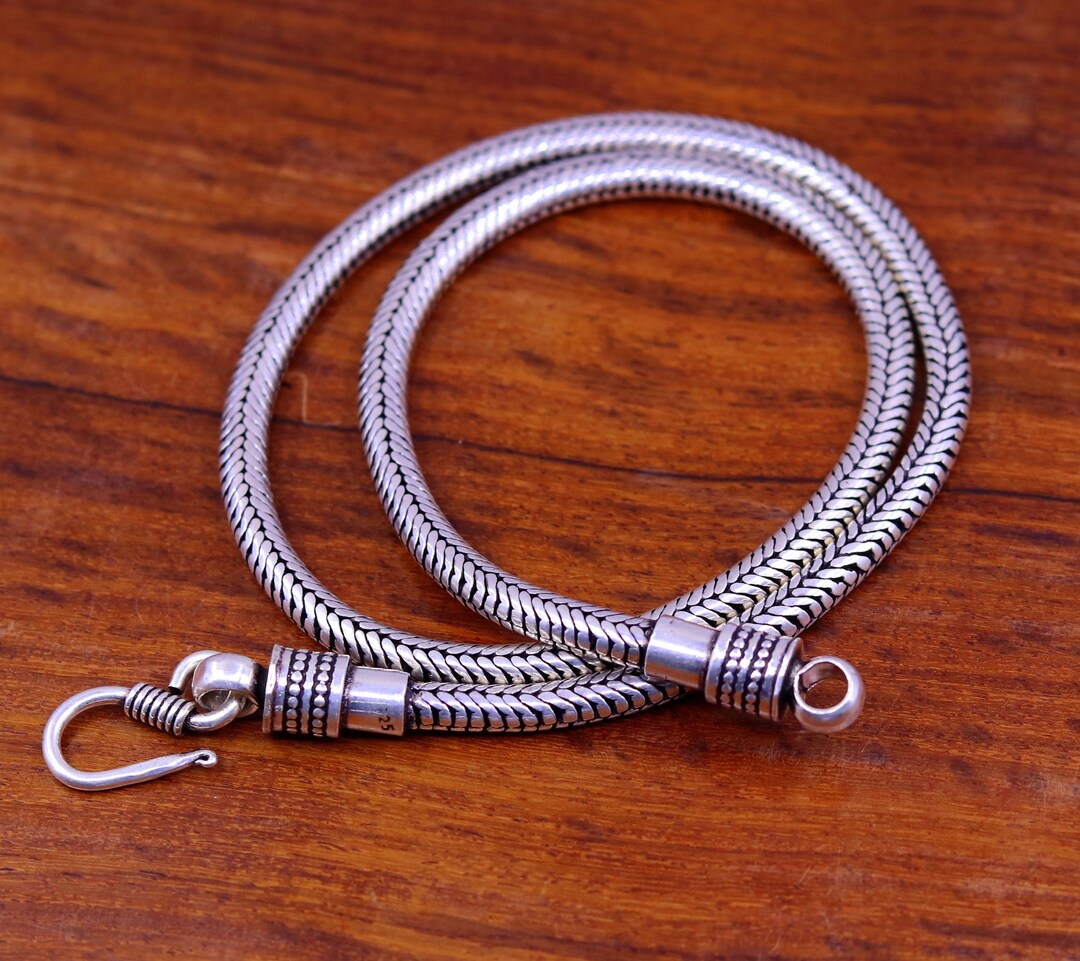 Vintage Design 925 Sterling Silver Handmade 23" Snake Chain Pendant ...