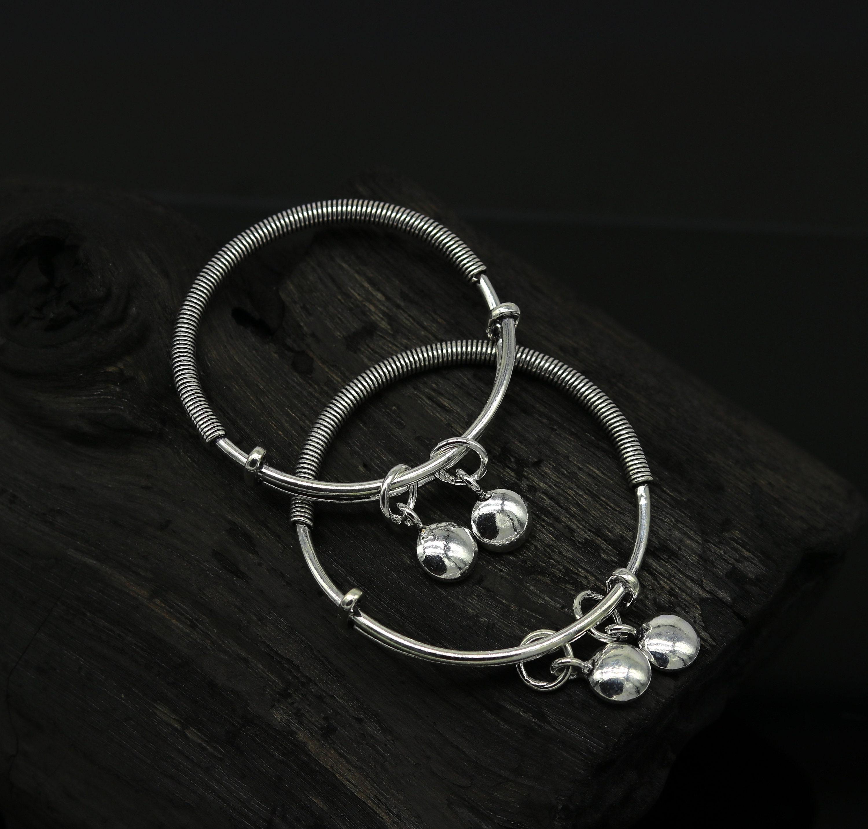 925 Sterling Silver Handmade Unique Tribal Style Baby Bangles Bracelet ...