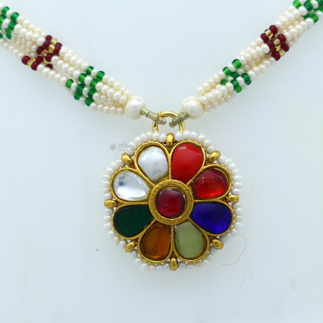 925 Sterling Silver Navratan Stone Pendant Necklace Set711 - Etsy