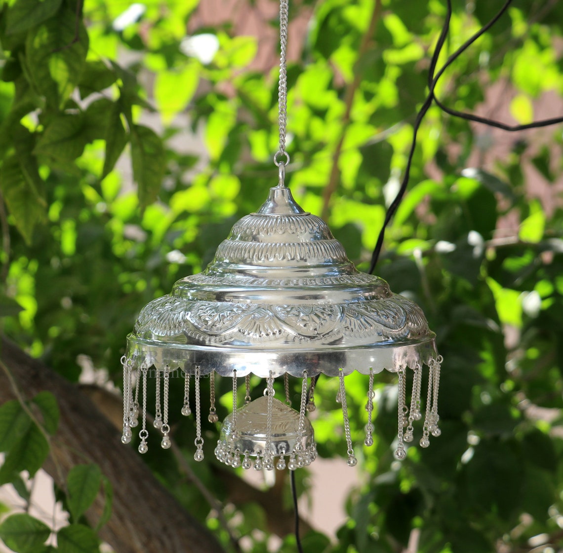 8" Wide Vintage Style Sterling Silver Double Steps Chattar or Chhatra ...