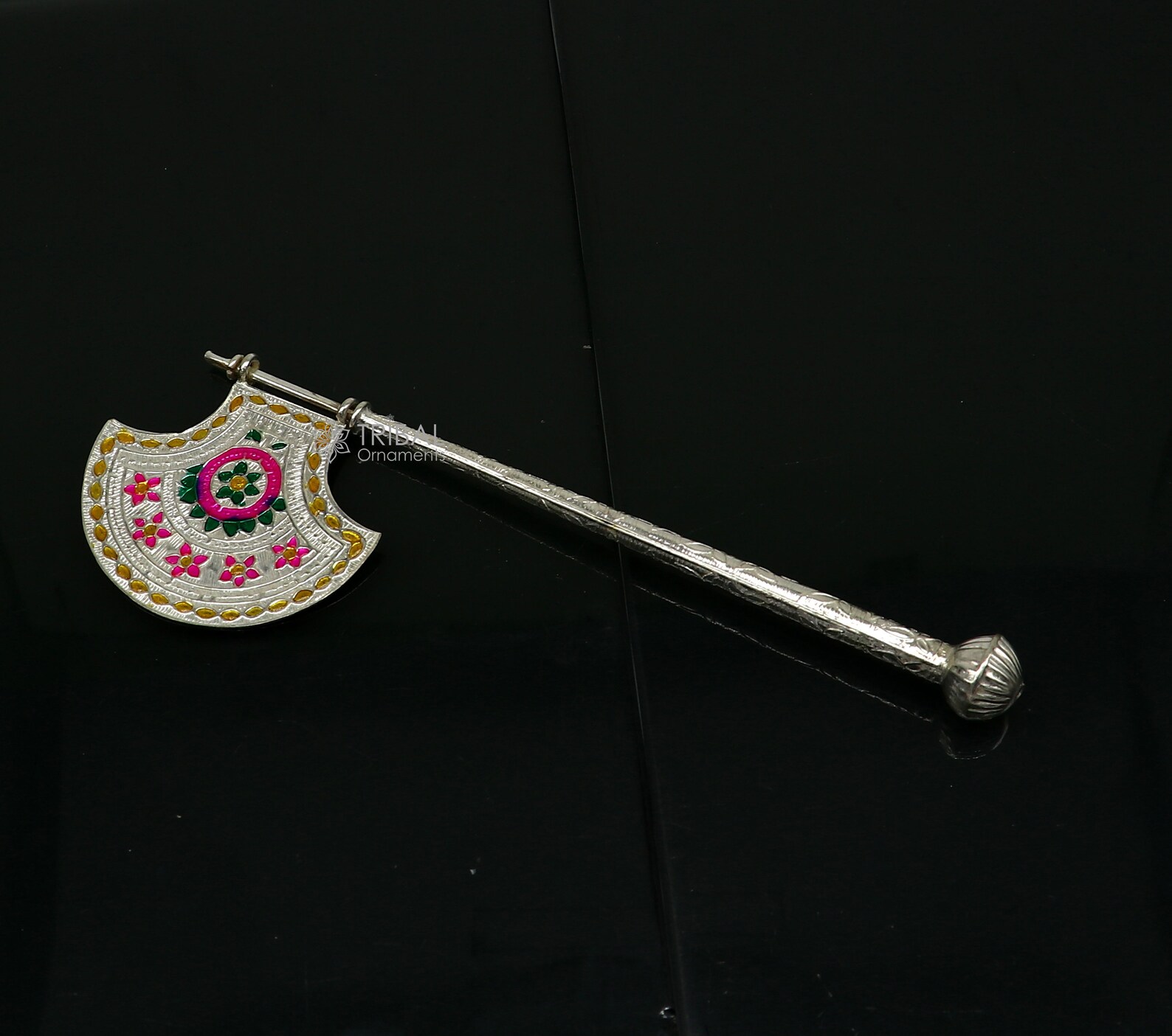 925 Sterling Silver Pankhi, Floral Design Small Fan or Pankhi for God ...