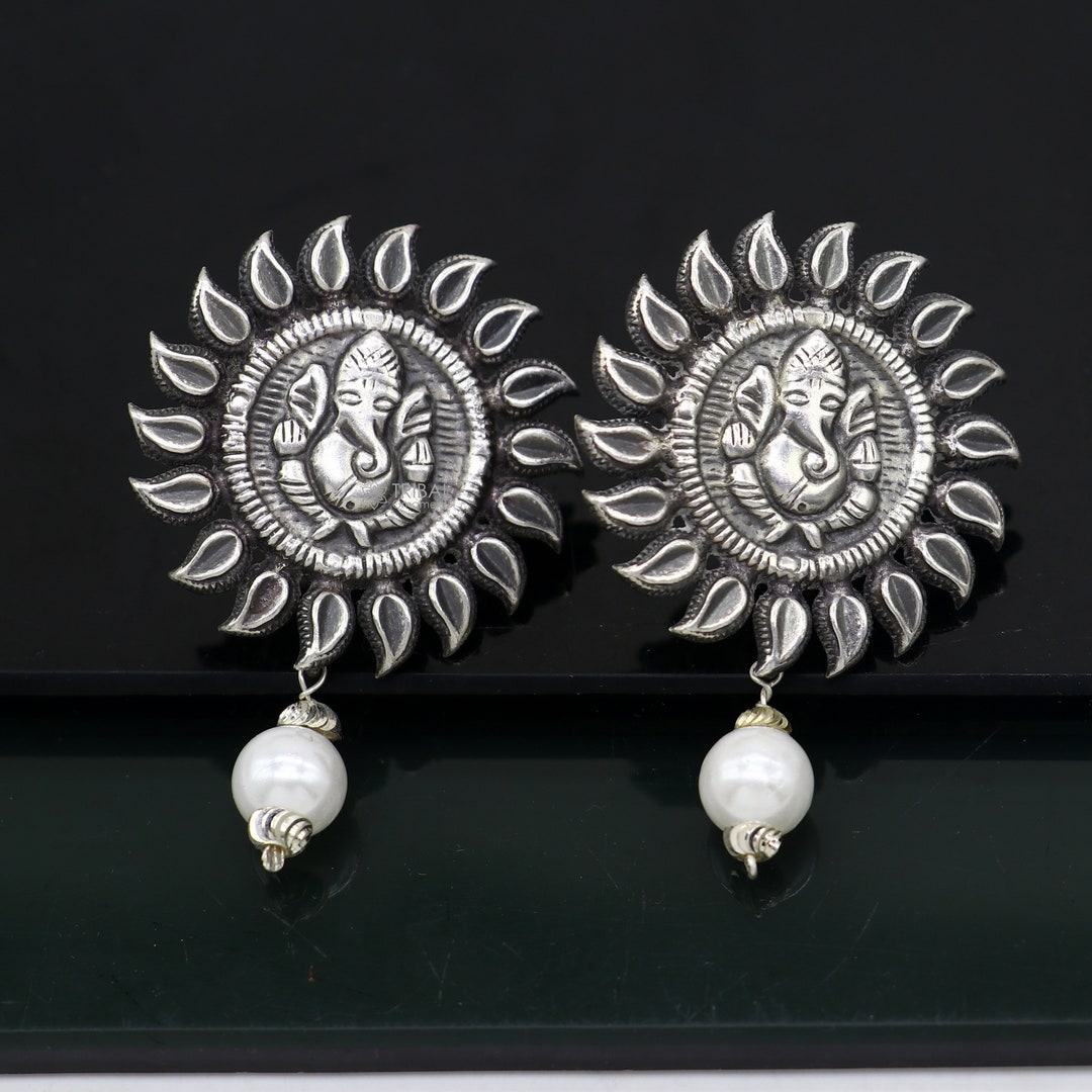 Lord Ganesha 925 Sterling Silver Handmade Stud Earrings God Ganesha ...