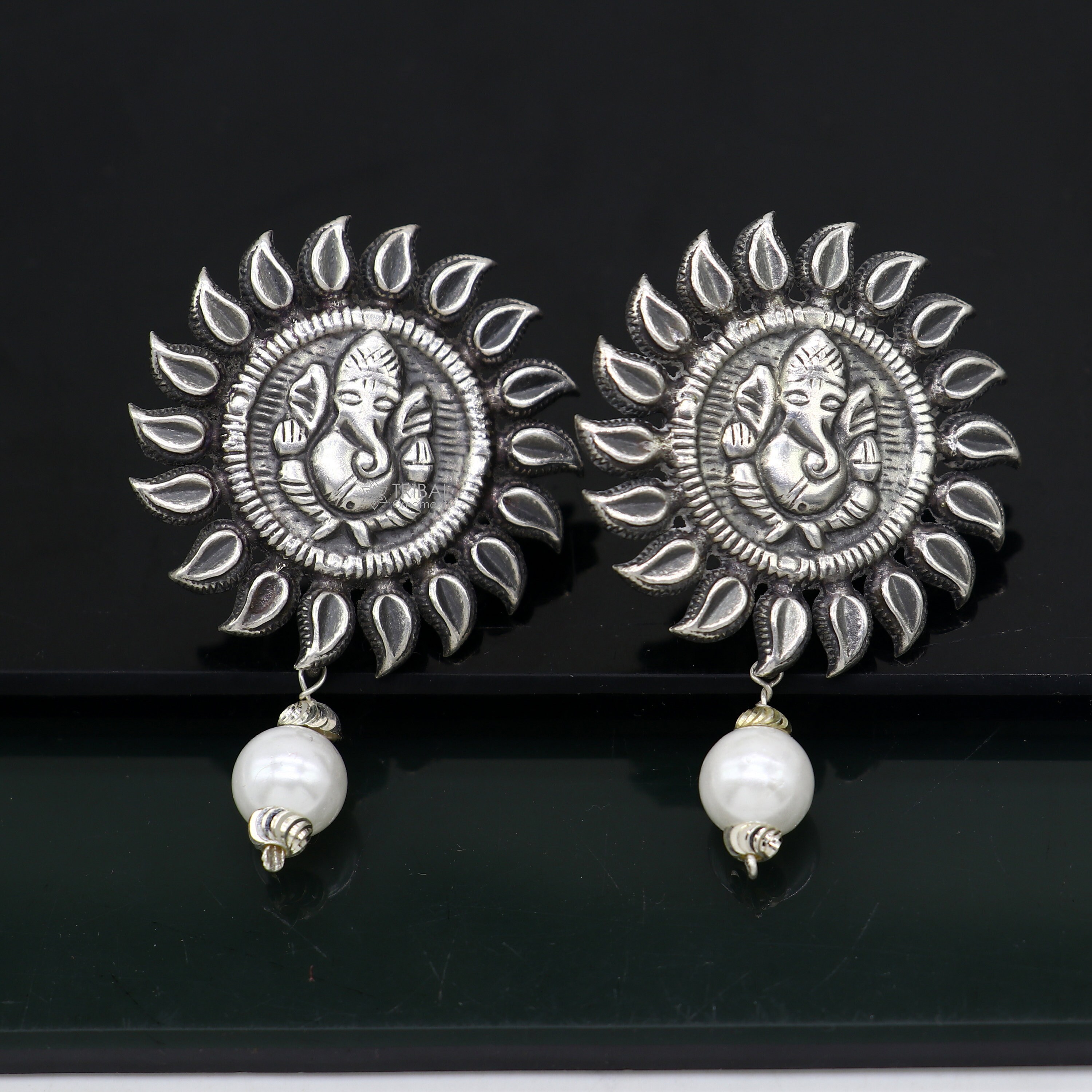 Lord Ganesha 925 Sterling Silver Handmade Stud Earrings God Ganesha ...