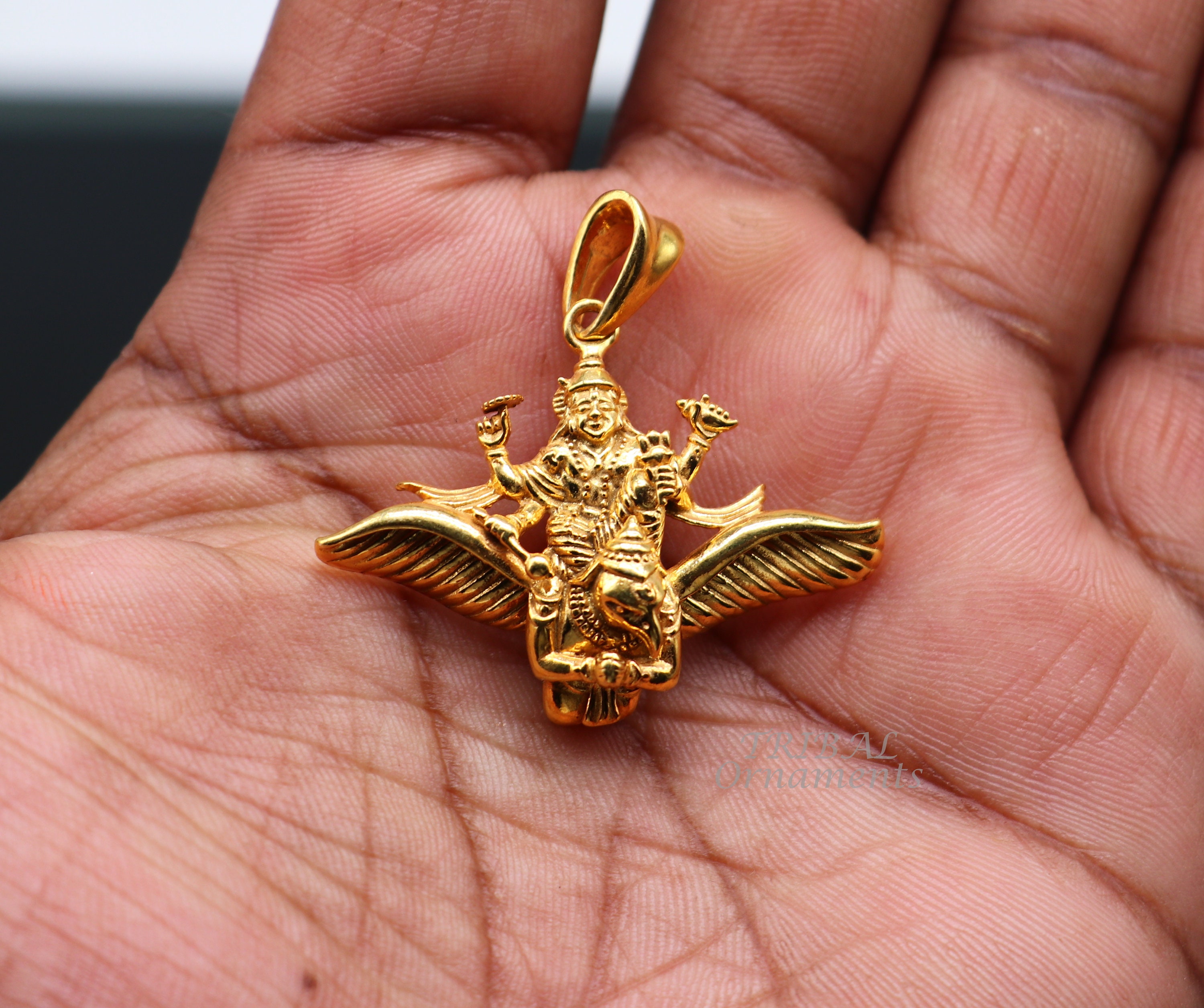 925 Sterling Silver Hindu Idol Lord Vishnu With Garuda Gold Polished ...