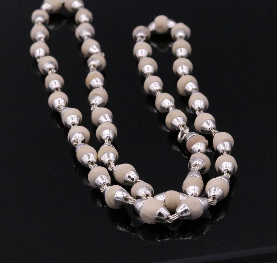 925 Silver Handcrafted Basil Rosary Plant Beads Silver Chain Necklace ...