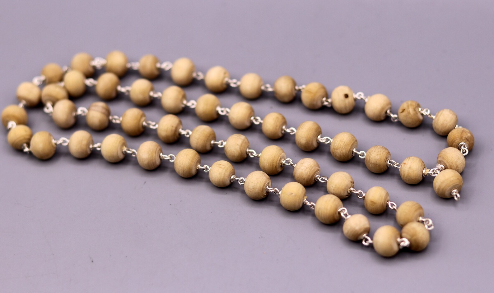 925 Solid Silver Tulsi Chain Mala Tulsi Wooden Handcrafted 54 Beads ...