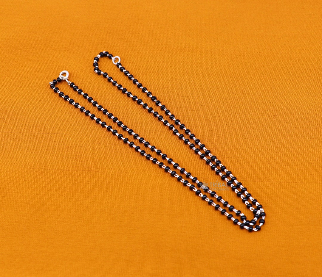 925 Sterling Silver 2.2mm Black Beads Chain, Vintage Cultural Fancy ...