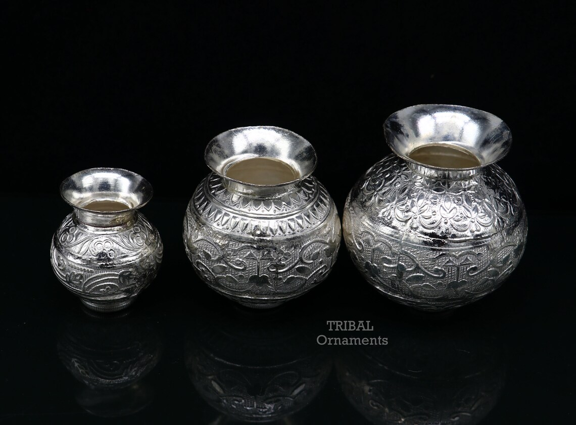 Pure 925 Sterling Silver Handmade Plain Small Kalash or Pot, Unique ...