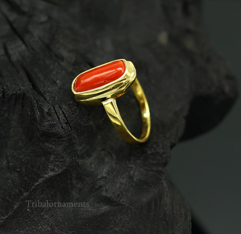 18kt or 22kt Yellow Gold Handmade Red Coral munga Ring Band | Etsy