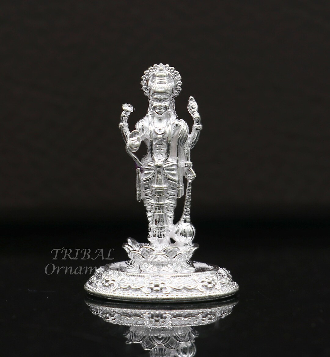 1.2 Standing Lord Narayana or Lord Vishnu 925 Sterling Silver Statue ...