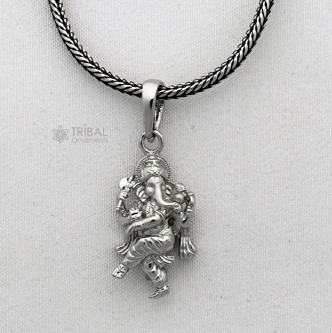 925 Sterling Silver Lord GANESHA Unique Dancing Design Pendant Necklace ...