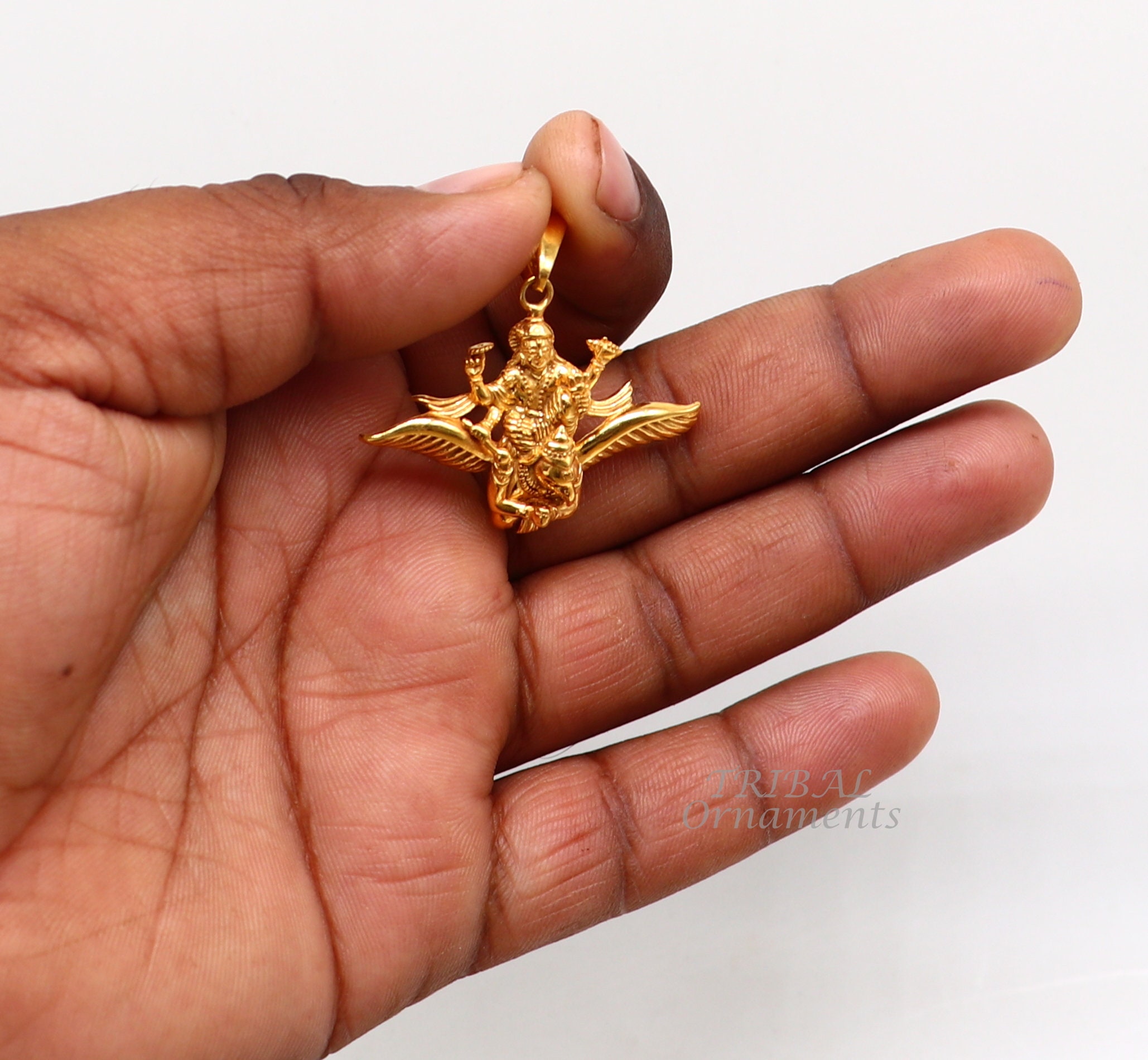 925 Sterling Silver Hindu Idol Lord Vishnu With Garuda Gold Polished ...