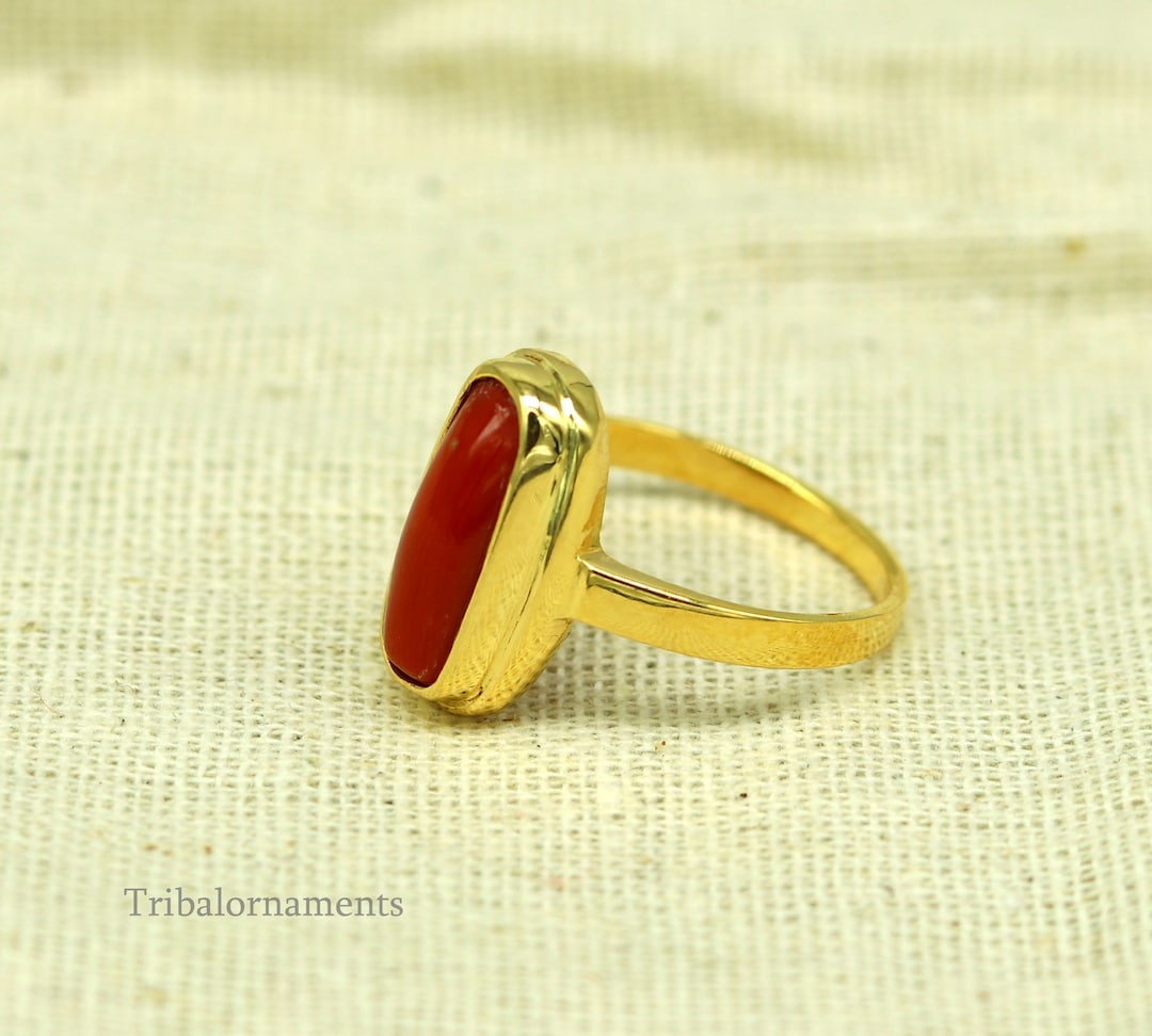 18kt or 22kt Yellow Gold Handmade Red Coral (munga) Ring Band ...
