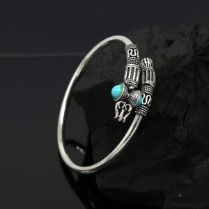 Pure 925 Sterling Silver Blue Turquoise Stone Bahubali Shiva Kada ...