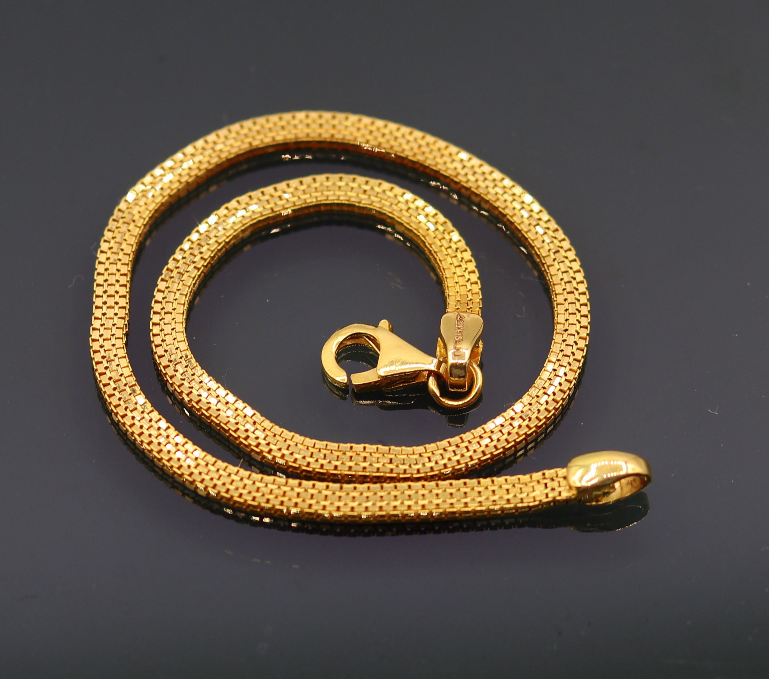 Vintage Solid 22kt yellow gold box chain solid bracelet 91.6% | Etsy