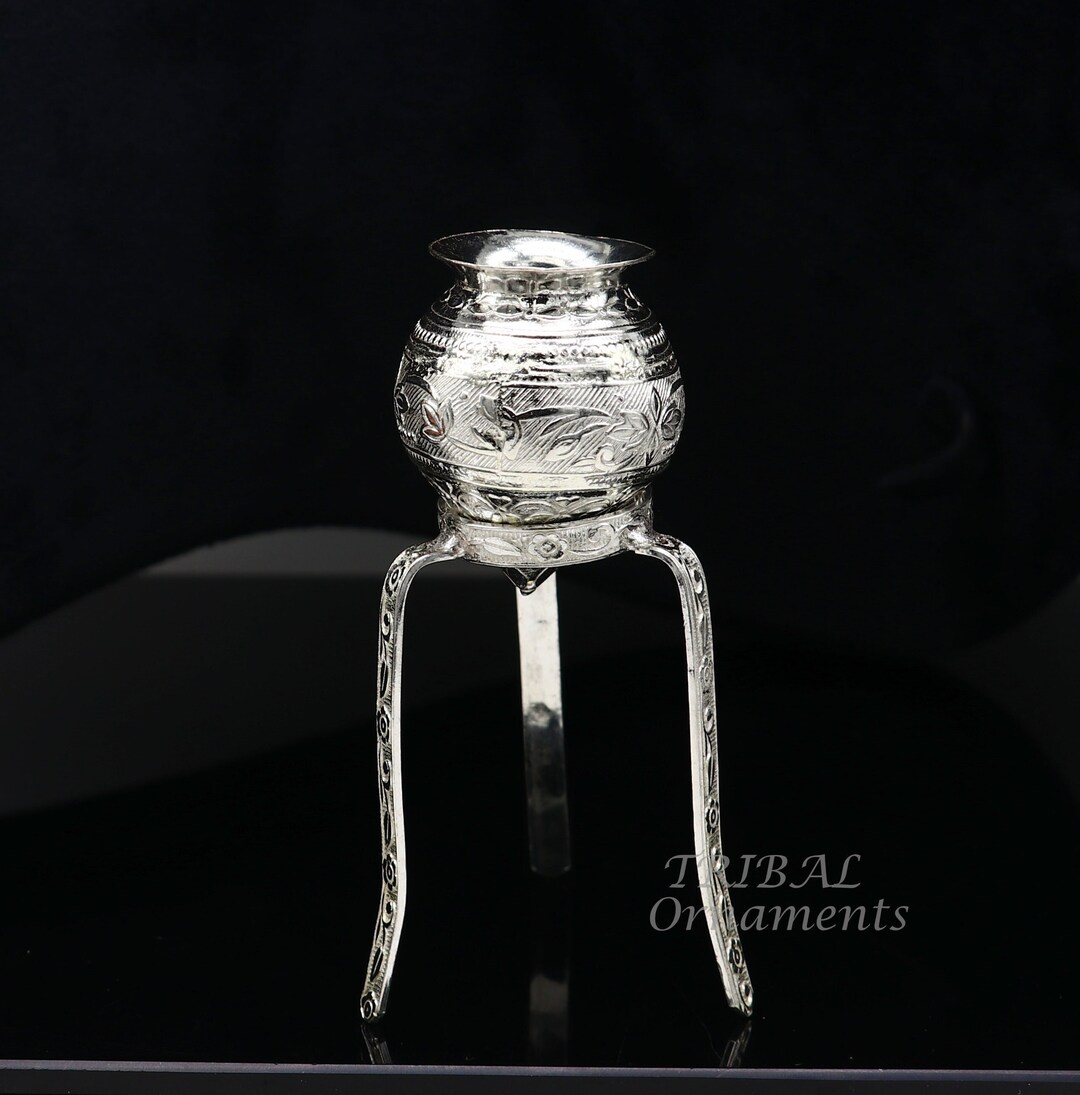 925 Sterling Silver Handmade God Shiva Lingam Water Flow Pot or Puja ...