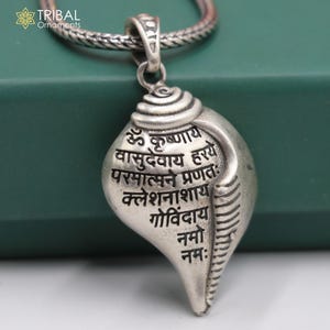 925 Sterling Silver Lord Krishna Mantra Shankha Pendant Tribal Ethnic ...