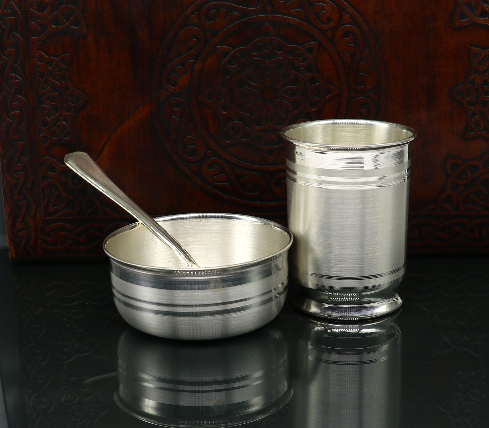 999 Pure Silver Combo Bowl and Water/milk Tumbler, Silver Vessel ...