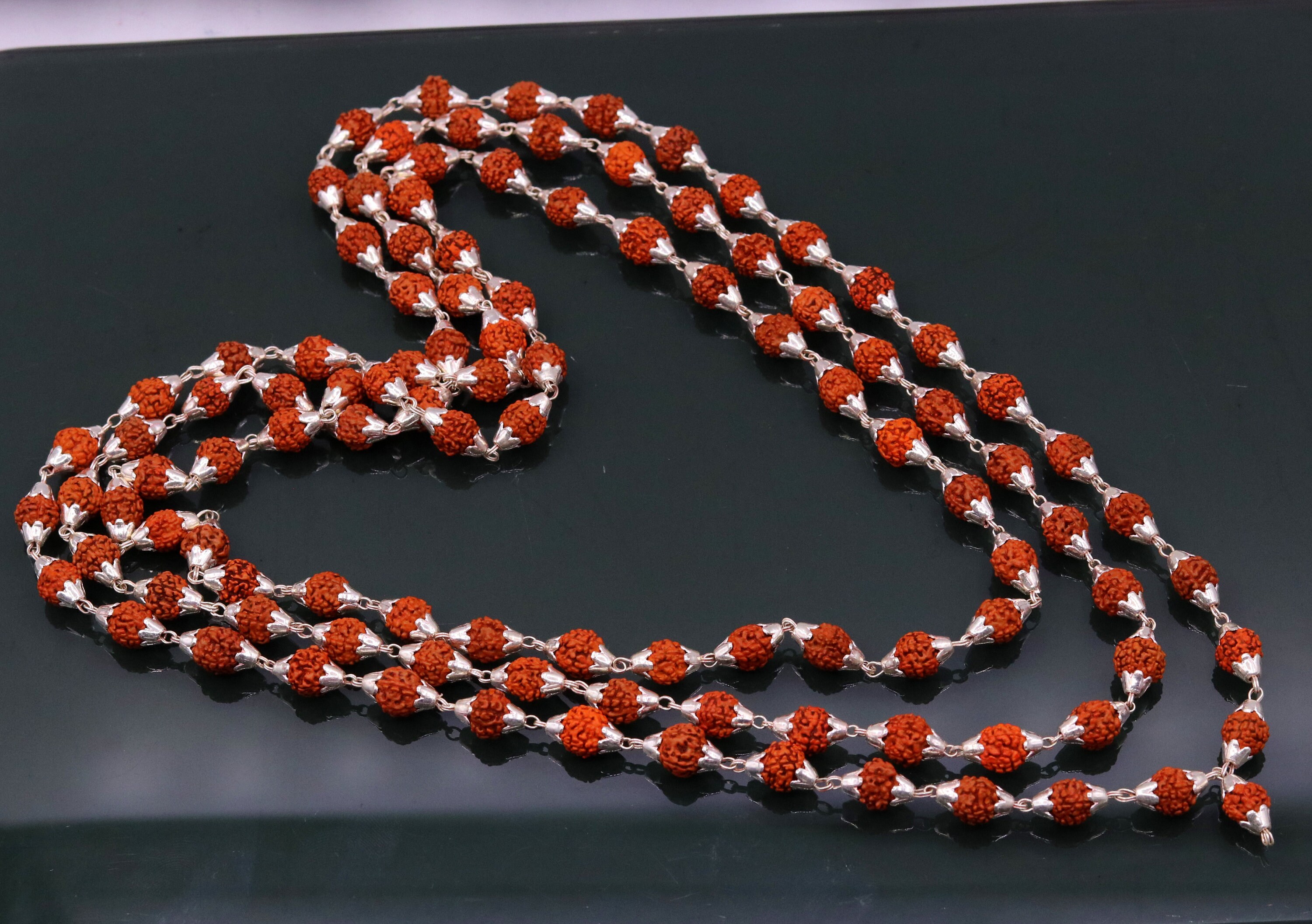7 Mm Natural Rudraksha Beads Seeds Vintage Design Sterling Silver 108 ...