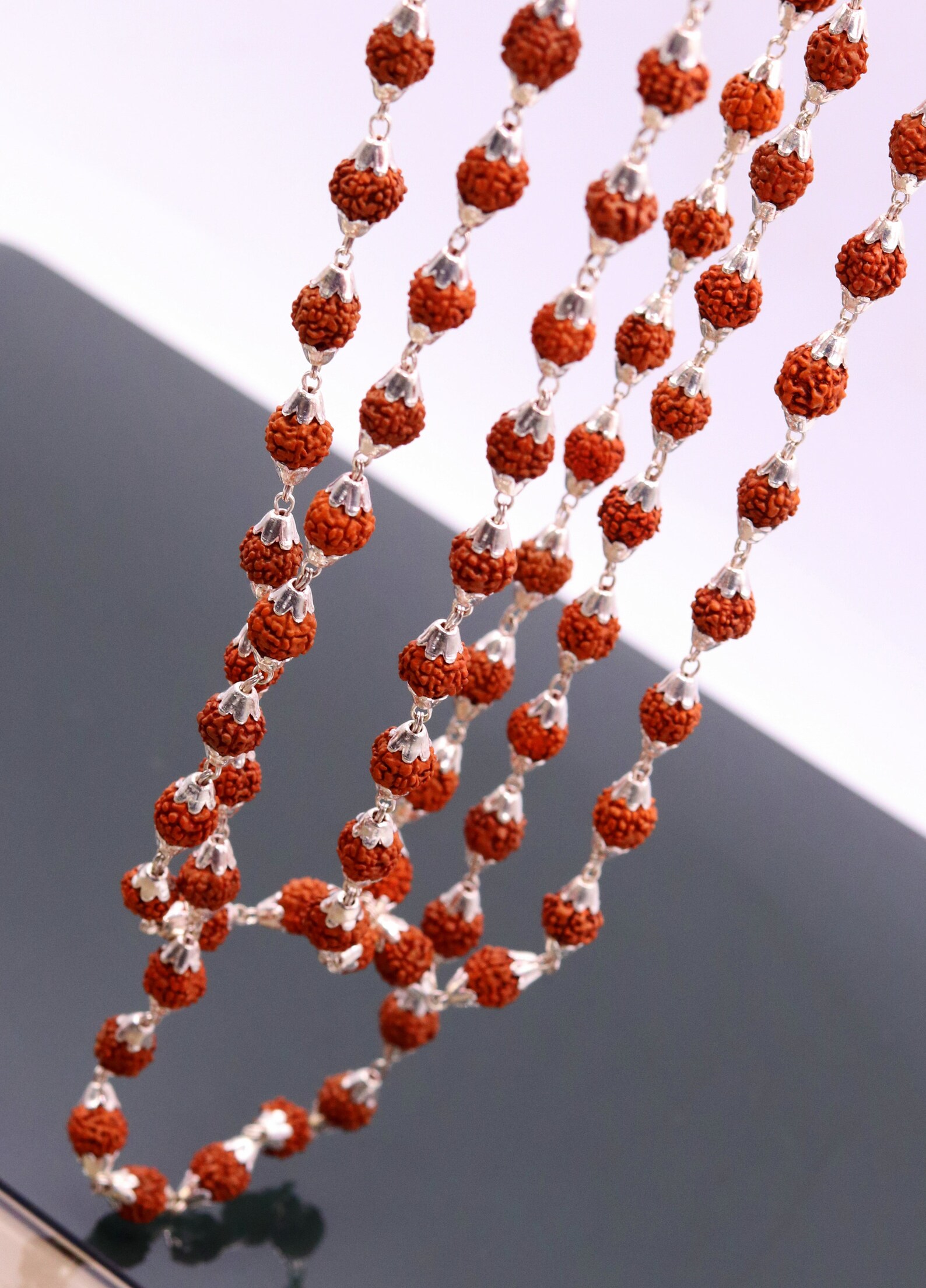 7 Mm Natural Rudraksha Beads Seeds Vintage Design Sterling Silver 108 ...