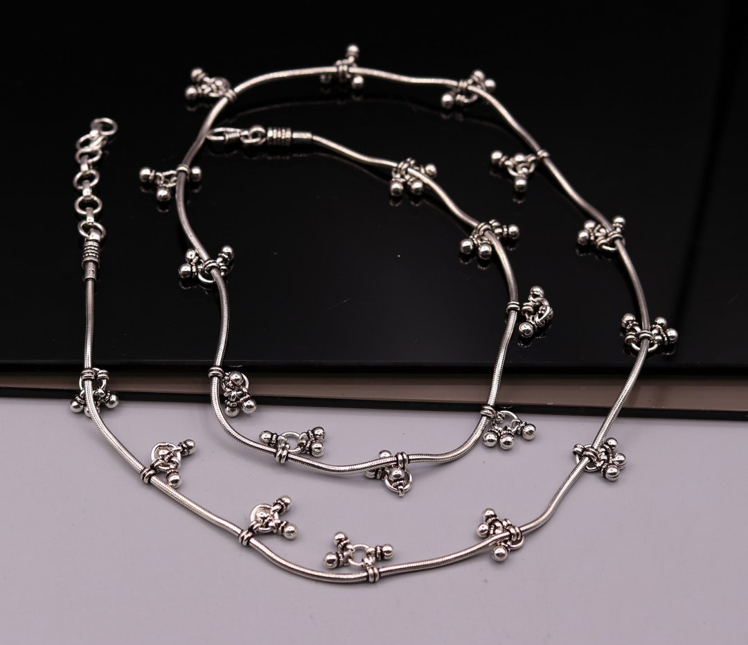 Vintage 925 Sterling Silver Handmade Snake Chain With Hanging Bells ...