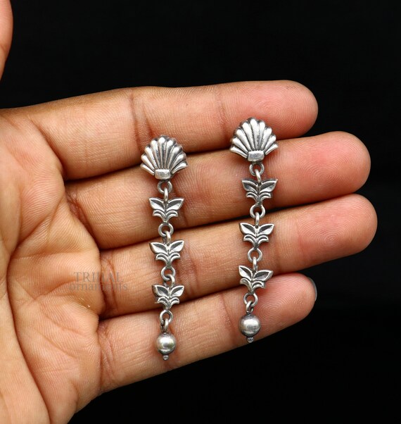 925 Sterling Silver Handmade Floral Design Drop Dangle Long Light Weight Fancy Girl s Earring Brides Jewelry From India Ear1142 Etsy