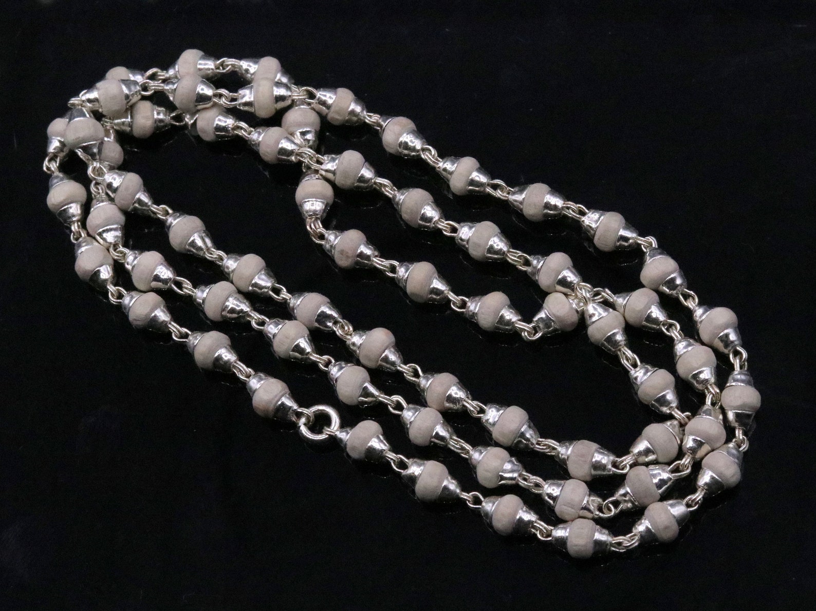 Silver Handcrafted Basil Rosary Plant Beads Necklace Chain Tulsi Mala ...