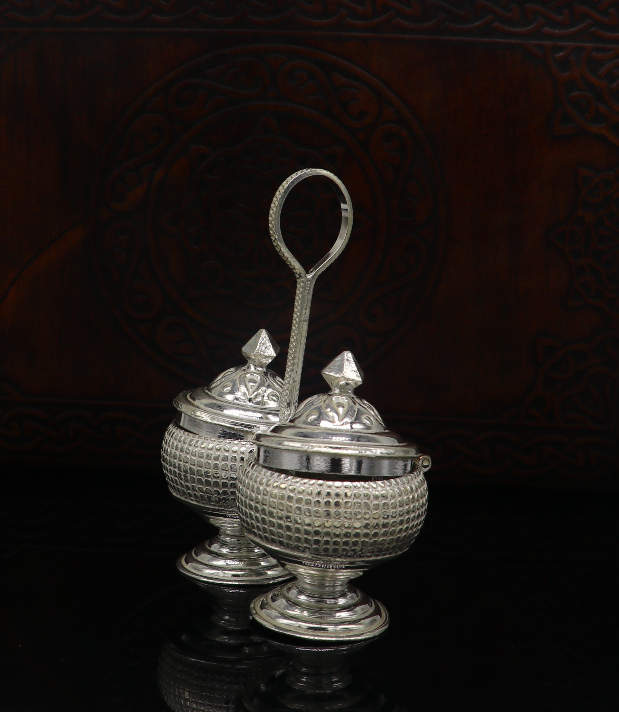 Vintage design sterling silver trinket box excellent kumkum/ | Etsy