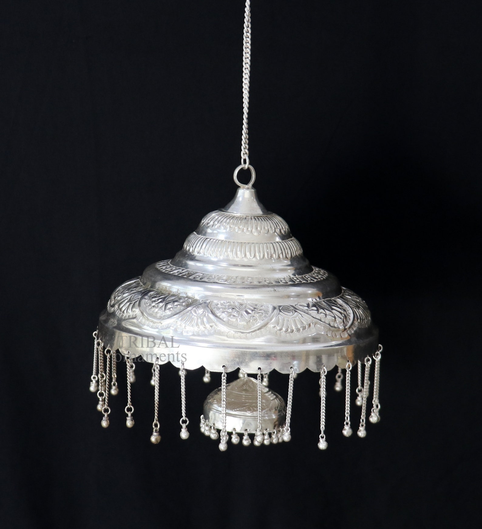 8" Wide Vintage Style Sterling Silver Double Steps Chattar or Chhatra ...