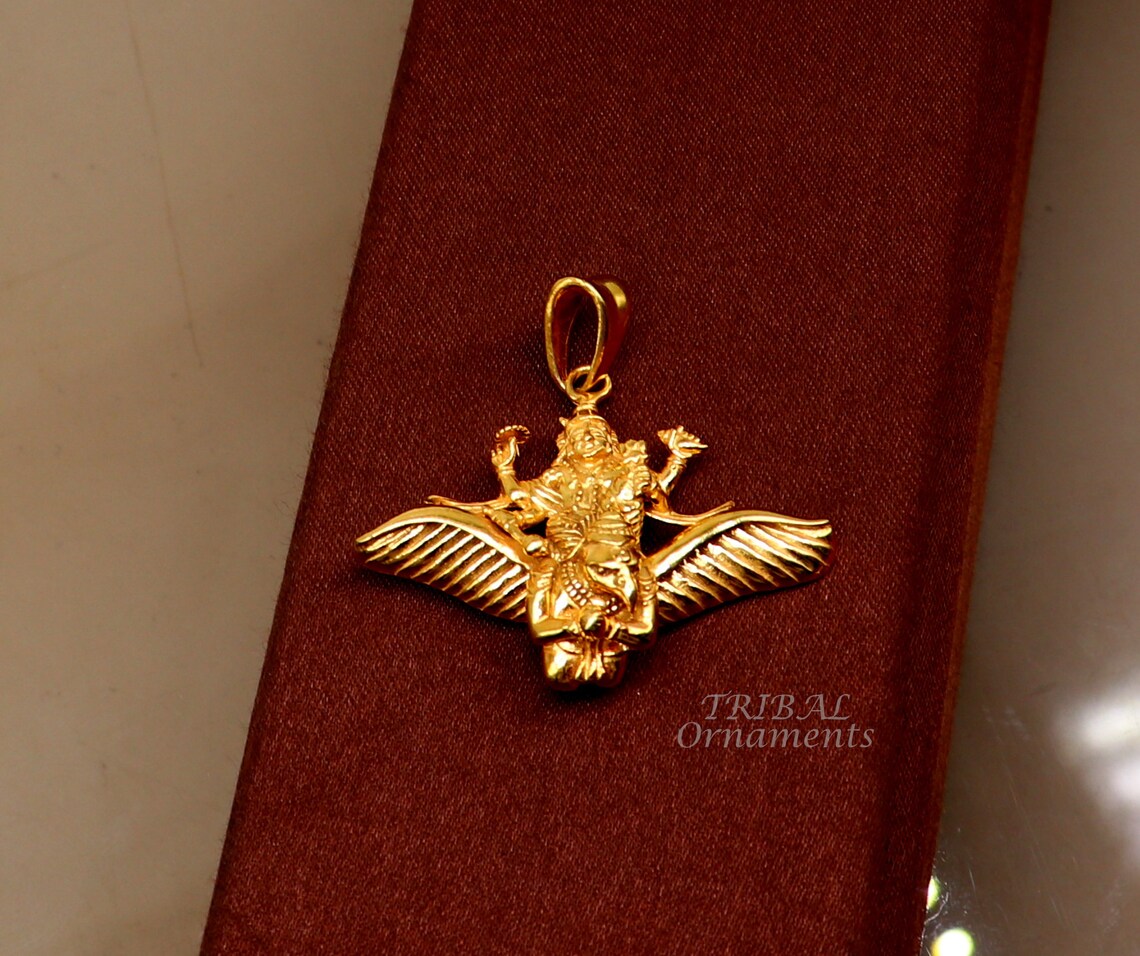 925 Sterling Silver Hindu Idol Lord Vishnu With Garuda Gold Polished ...