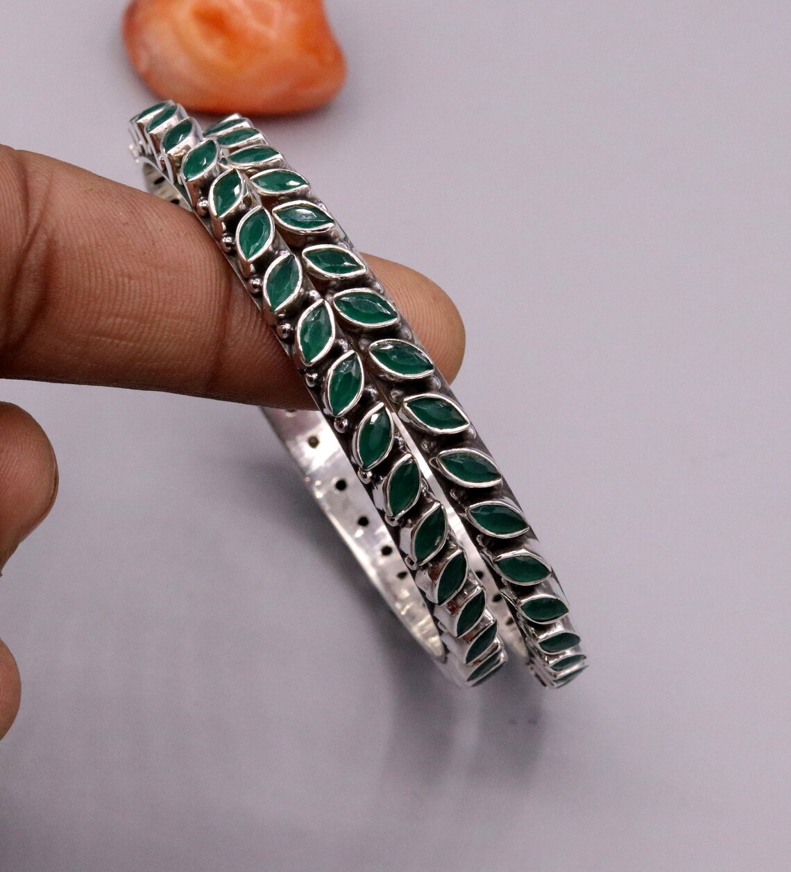 925 Sterling Silver Bangle Bracelet Gorgeous Design Green - Etsy