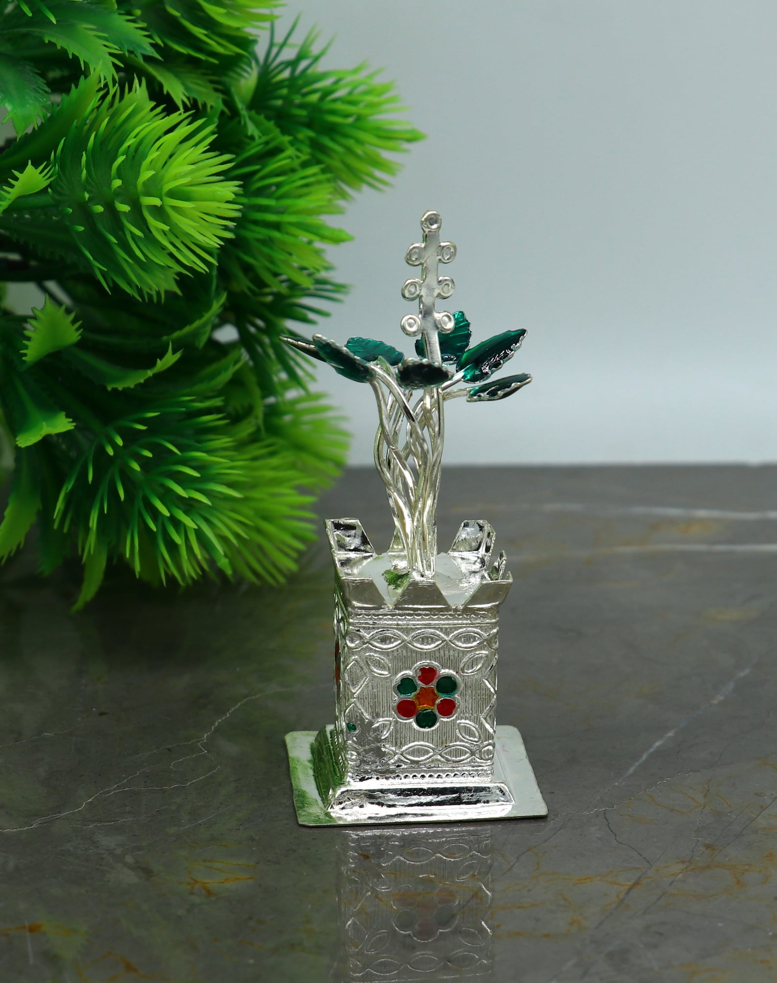 925 Sterling Silver Handmade Small Tulsi Plant Basil Rosary Plant, Puja ...