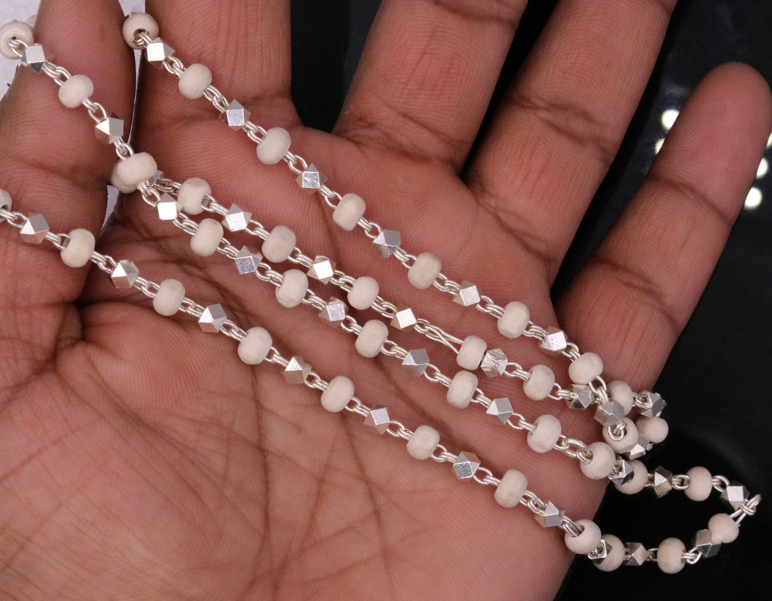 925 Silver Handcrafted Basil Rosary Beads With Silverbeads Necklace ...