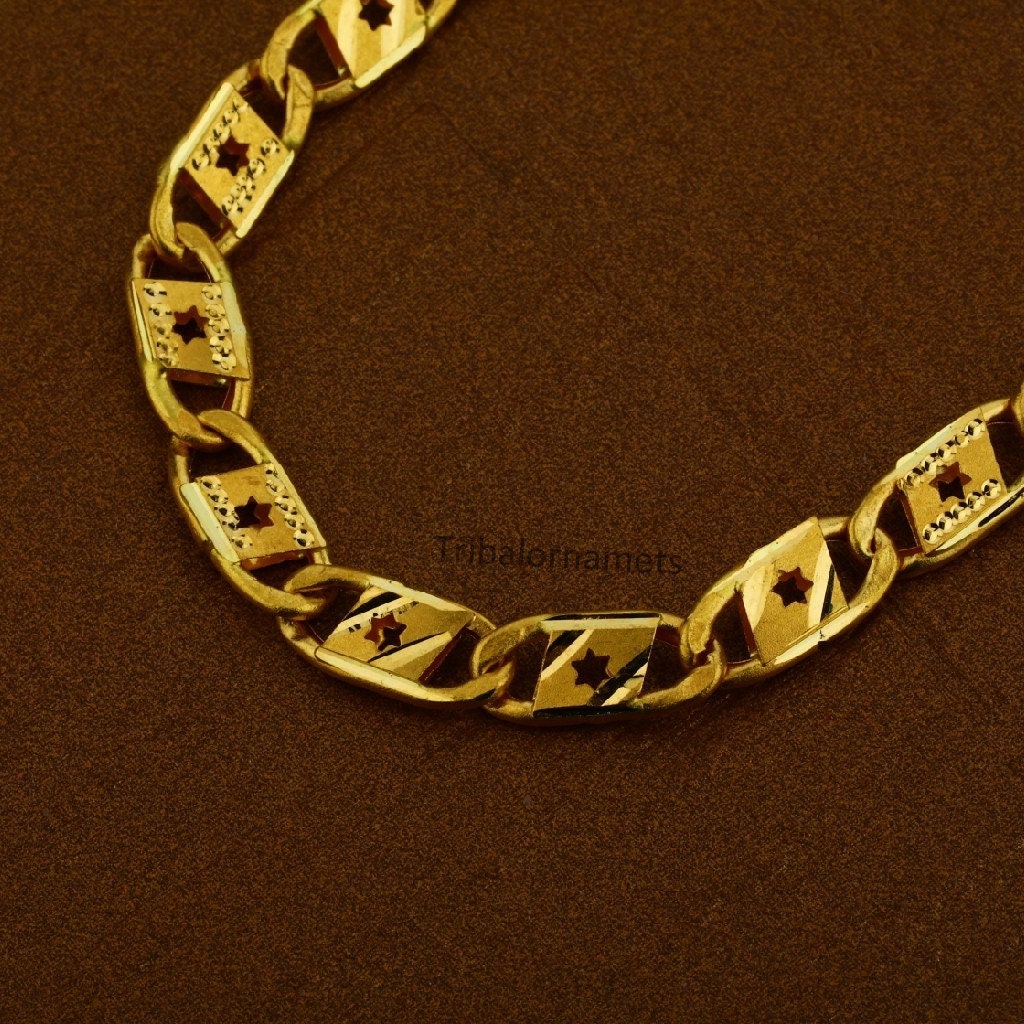 Pure 22kt Yellow Gold Customized Diamond Cut Design Nawabi Chain, Best ...