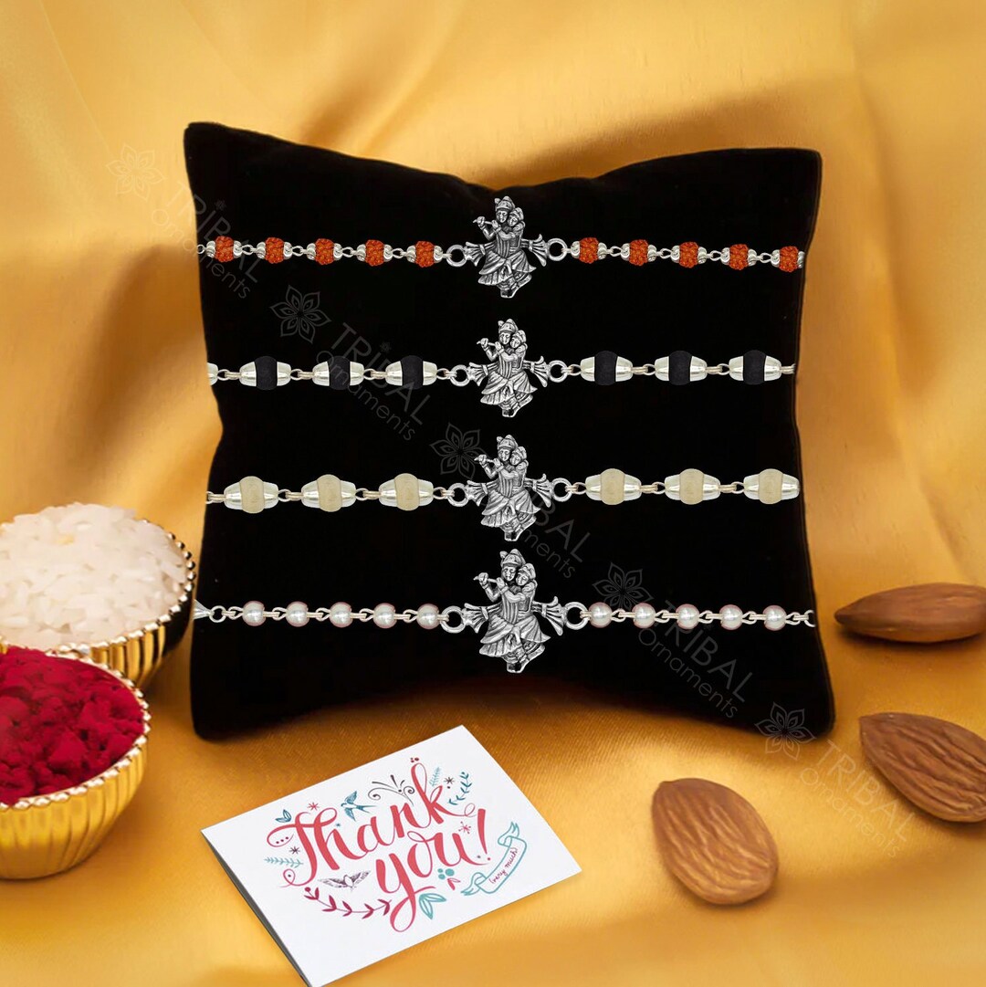 Lord Krishna Radhe Krishna Design 925 Sterling Silver Rakhi Bracelet in ...