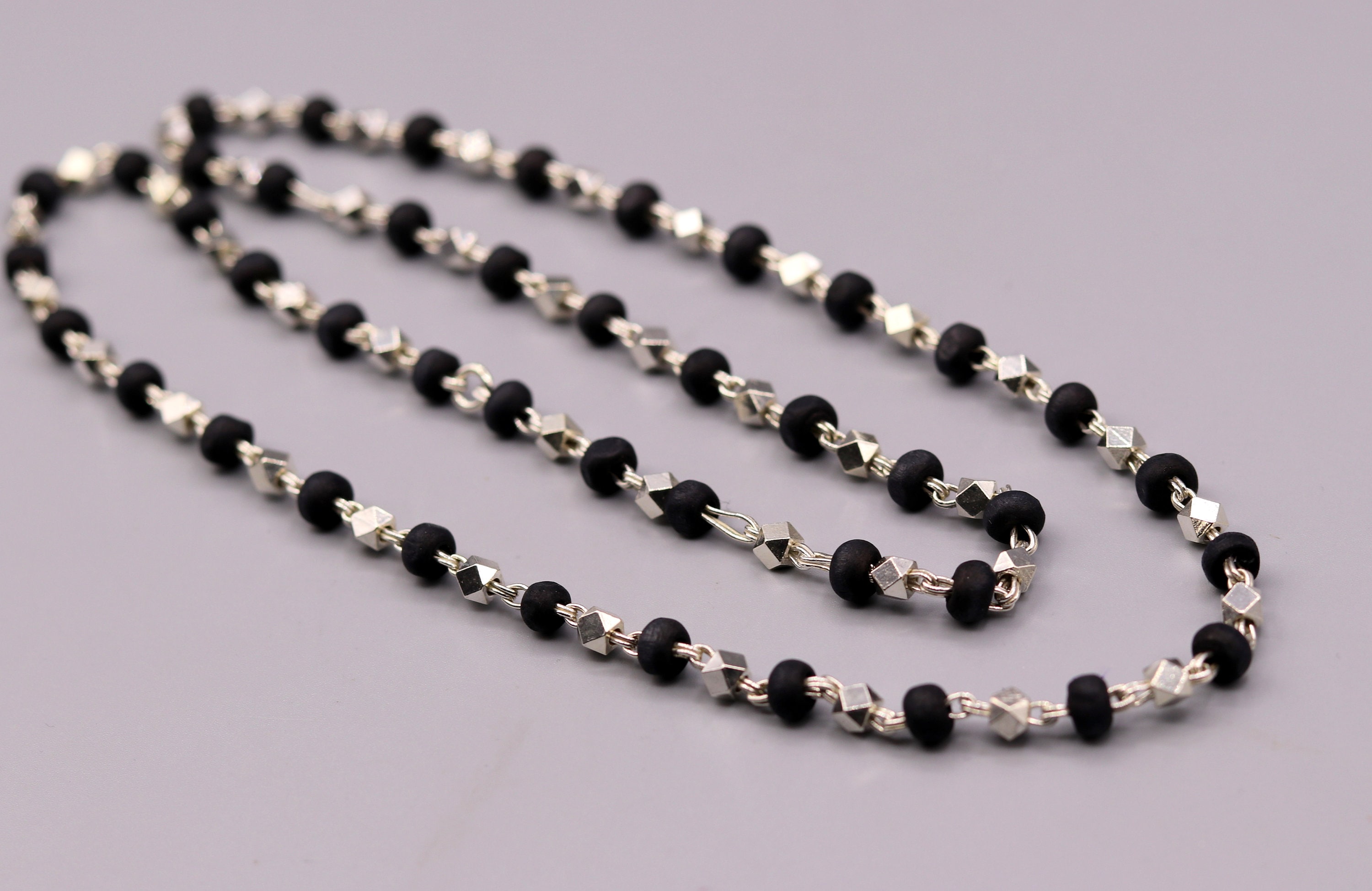 925 Silver Handcrafted Black Basil Rosary Beads With Silver Beads ...