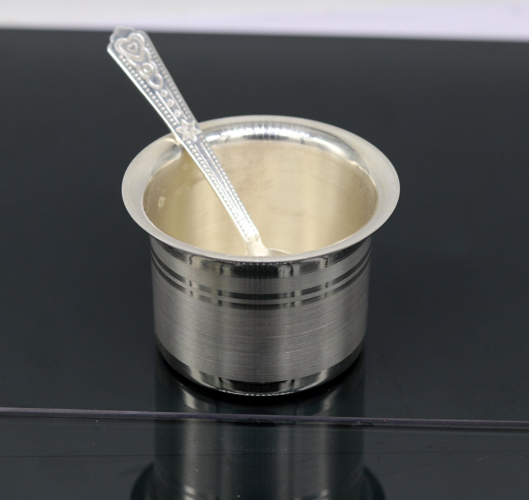 999 Pure Silver Handmade Solid Bowl and Spoon, Silver Baby Feeding Set ...