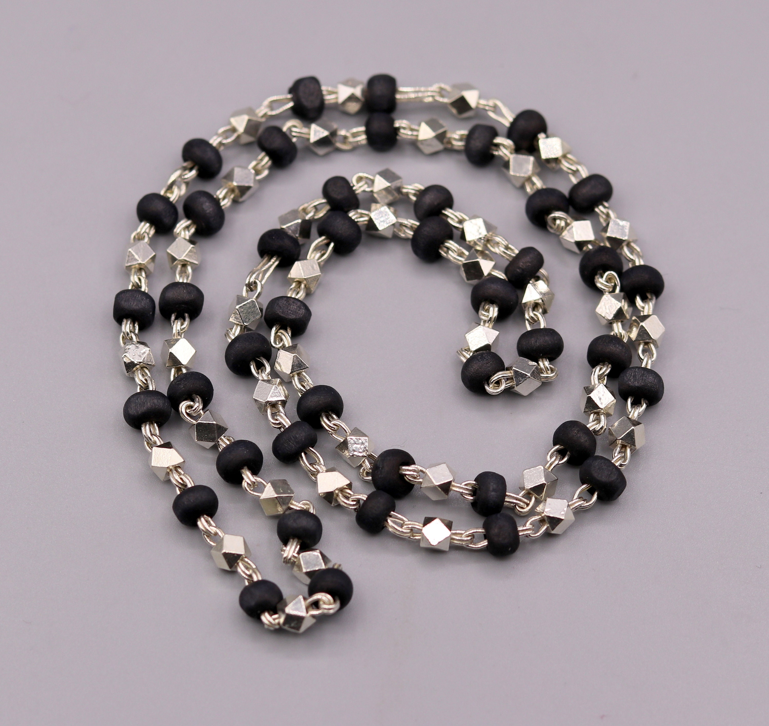 925 Silver Handcrafted Black Basil Rosary Beads With Silver Beads ...
