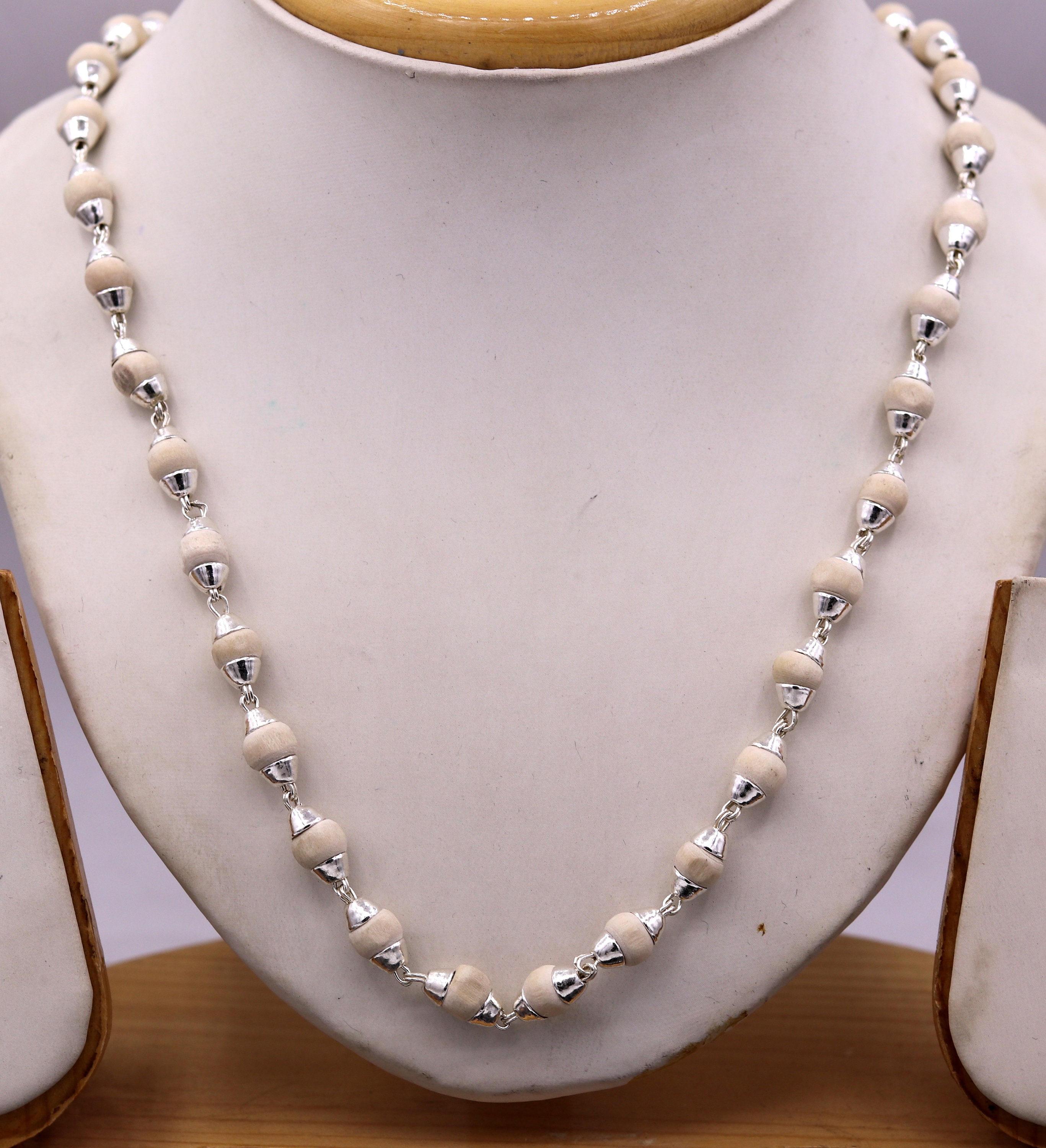 925 Silver Handcrafted Basil Rosary Plant Beads Necklace Chain Tulsi ...