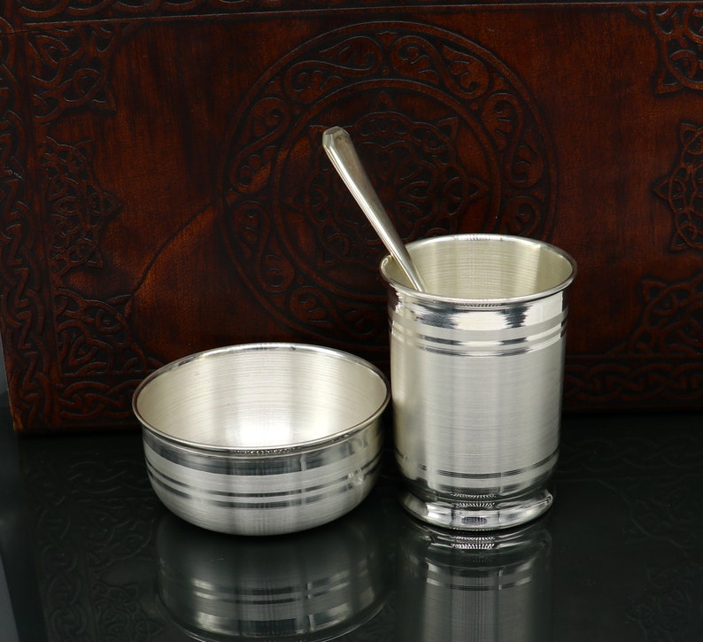 999 Pure Silver Combo Bowl and Water/milk Tumbler, Silver Vessel ...