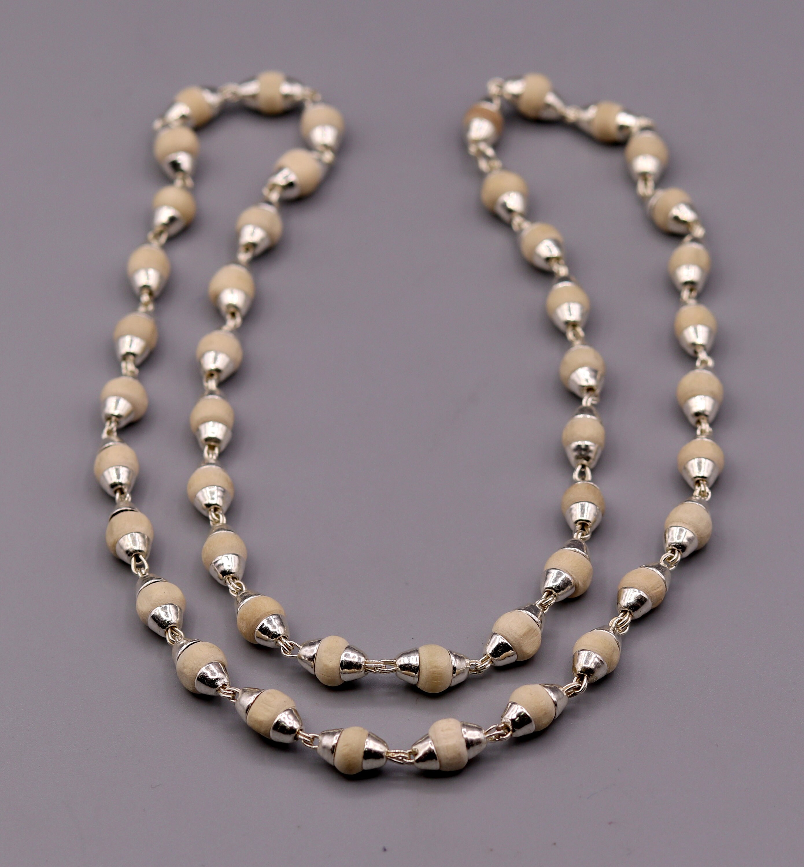 925 Silver Handcrafted Basil Rosary Plant Beads Necklace Chain Tulsi ...