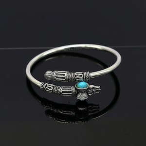 Pure 925 Sterling Silver Blue Turquoise Stone Bahubali Shiva Kada ...