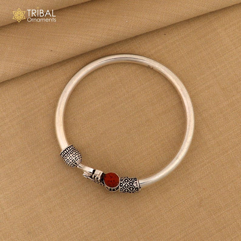 925 Sterling Silver Shiva Trishul and Mahadev Rudraksha Bangle Bracelet ...